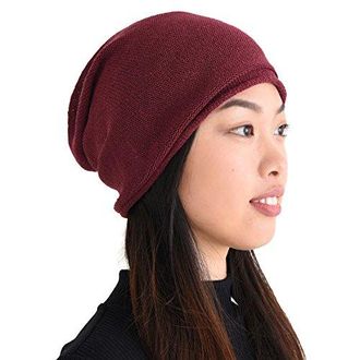 Charm by Casualbox Bonnet en Soie 100% Naturel - Bonnet De Nuit Homme Chimio Chapeau Peau Sensible Cheveux Bouclés Grand Beanie Tombant Femme Tricoté Slouch Bourgogne