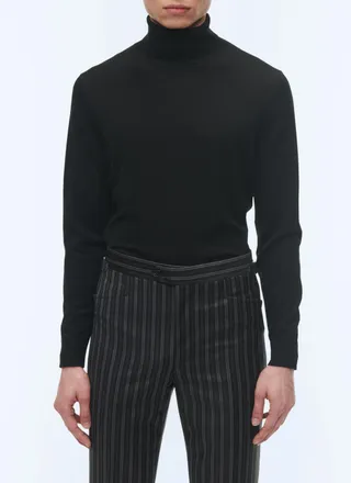 Fursac Pull col roul&eacute; noir en laine m&eacute;rinos - Taille XXL - Homme