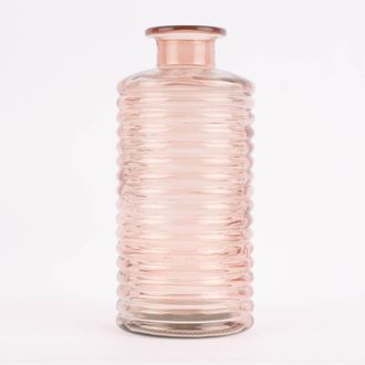 Schöner Leben Große Vase zylinderförmig mit Rillenprägung u. schmalem Hals Glas klar rosa 14,5x31cm
