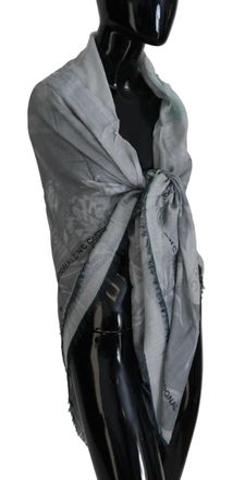 Costume National Womens Gray Print Shawl Foulard Fringes Scarf Cotton