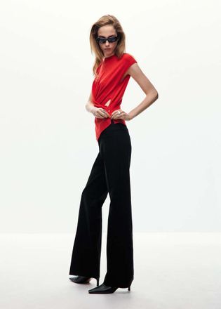 Mango Pull en maille fine drap&eacute; rouge - Femme - XS - MANGO