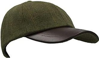 Walker and Hawkes Walker & Hawkes - Casquette de Chasse Derby - Unisexe - Tweed/visi&egrave;re en Cuir - Sauge fonc&eacute; - Taille Unique