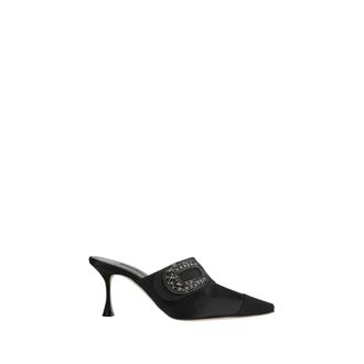 Manolo Blahnik Femme, Chaussures, Noir, Taille: 37 EU Tula 70 Mules en satin &agrave; boucle bijou