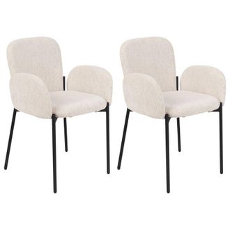 Beliani Beliani - Lot de 2 Chaises de Salle à Manger Rétro Vintage en Tissu avec Accoudoirs Pieds Noirs Beige Albee