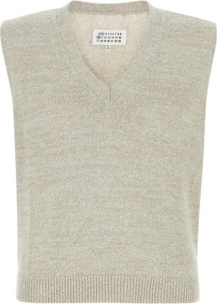 Maison Margiela Homme, Pulls, Beige, Taille: XL V-neck Vest Four Stitches on the Back