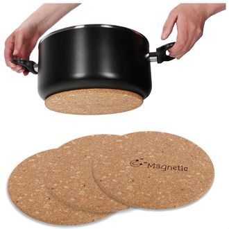 Com-Four 3X Magnetischer Topf-Untersetzer - Hitzeschutz-Unterlage aus Kork - runde Untersetzer für Töpfe und Pfannen Ø 21cm - hitzebeständige Korkuntersetzer