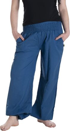 vishes Alternative Bekleidung - Lange Damen Sommerhose Haremshose Schlupfhose einfarbig Dehnbund Einheitsgr&ouml;&szlig;e (34-46) blau
