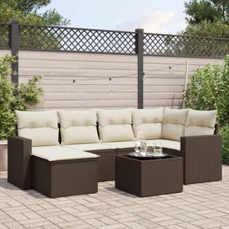 vidaXL 7-tlg. Garten-Sofagarnitur mit Kissen Braun Poly Rattan - Vidaxl