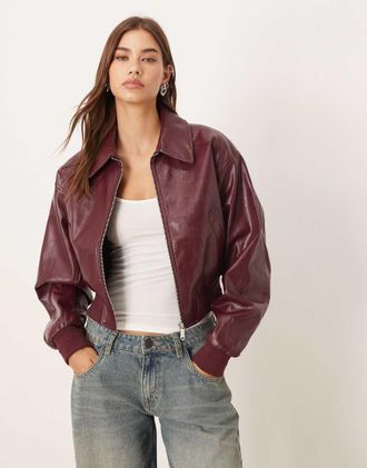 Calvin Klein Jeans Bomber en similicuir - Bordeaux-Rouge