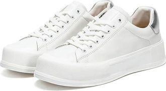 Generic ZBDP Chaussures d&eacute;contract&eacute;es blanches simples pour femme Chaussures plates croissantes en dentelle et cuir pour filles Baskets d&eacute;contract&eacute;es, blanc, 
