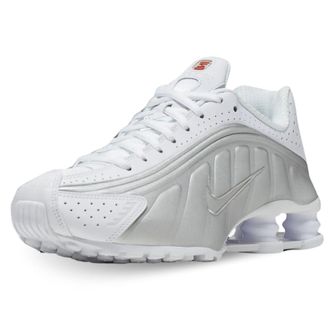 Nike Nike Damen Shox R4 Sneaker, Mehrfarbig (White/White/Metallic Silver/Max Orange 000), 37.5 EU