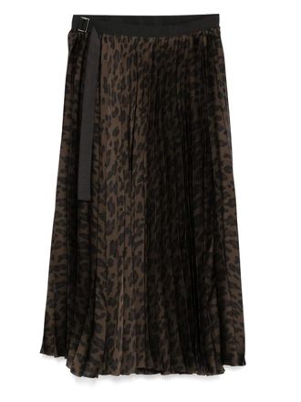 sacai jupe mi-longue à imprimé léopard - Marron