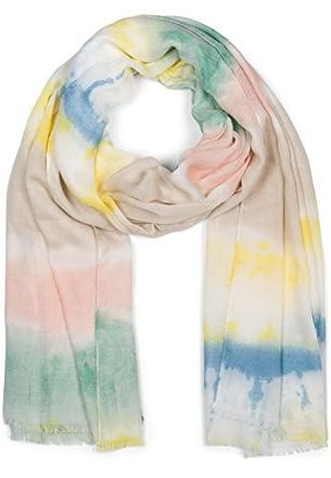 styleBREAKER Foulard femme à rayures batik multicolores et franges courtes, foulard léger, étole 01016216, couleur:Vert-Jaune-Bleu