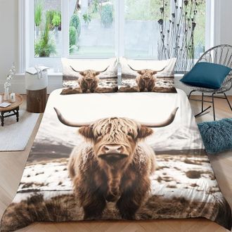 Generic Bettwäsche Set, Tierisches Hochlandrind Bettwäsche Set, 135X200 cm Microfaser Bettwäsche Warme& Atmungsaktive Bettbezüge Mit Reißverschluss Und 2 Mal 