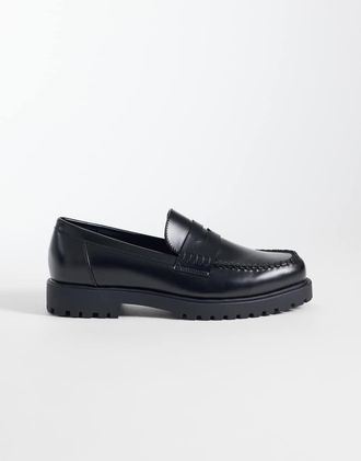 Asos mocassin penny &agrave; semelle crant&eacute;e en noir