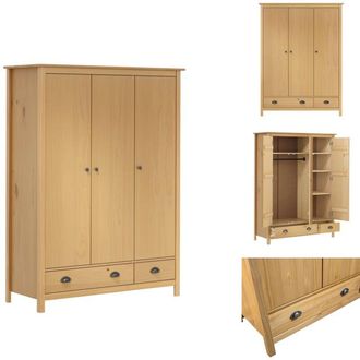 vidaXL Kleiderschrank mit 3 Türen Hill 127x50x170cm Massivholz Kiefer - Schlafzimmermöbel - Kleiderschrank - Holzschrank - Massiver Kleiderschrank