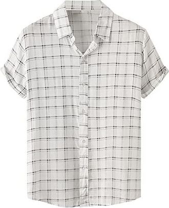 Generic Chemise &agrave; carreaux &agrave; manches courtes pour homme | Chemise &agrave; carreaux d&eacute;contract&eacute;e l&eacute;g&egrave;re et respirante | Chemise d&eacute;t&eacute; boutonn&eacute;e avec col &agrave; revers | Ha