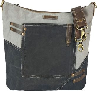 Sunsa Damen Umhängetasche. Canvas Schultertasche mit Leder. Große Vintage Crossbody Tasche. Schwarze Nachhaltige Handtasche als Geschenkideen für Frauen