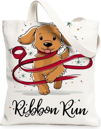 Generic Sacs fourre-tout en toile pour chien, motif chiot mignon, sacs d&eacute;picerie r&eacute;utilisables, sacs dhiver l&eacute;gers et lavables avec bandouli&egrave;re en toile pour 