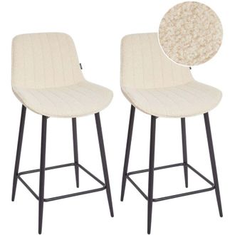Beliani Lot de 2 Chaises de Bar Sans Accoudoirs avec Pieds en Acier et Repose-Pieds Si&egrave;ge en Boucl&eacute; Beige Clair Dubrovnik
