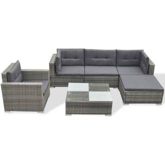 vidaXL 6-tlg. Garten-Lounge-Set mit Auflagen Poly Rattan Grau - Vidaxl