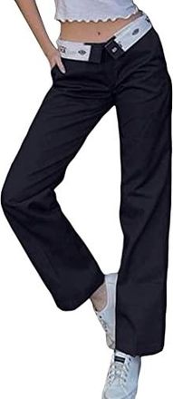 ORANDESIGNE M Bleu Foncé Y2K Jeans Taille Haute pour Femme Coupe Large Pantalon Cargo Ample Imprimé Graphique Gothique Punk foncé Streetwear Taille Unique S