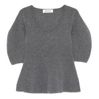 R&oacute;he Geripptes Strickoberteil mit U-Boot-Ausschnitt - - Knitwear - Damen - Grau - 2XS