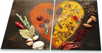 Decorwelt | Herdabdeckplatten 2x40x52 cm 2-Teilig Gewürze Braun Ceranfeldabdeckung Universal Spritzschutz Glas Deko Elektroherd Induktion für Kochplatten Herdsc