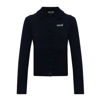 Chlo&eacute; Woll-Strickjacke mit Kragen - - Knitwear - Damen - Blau - M