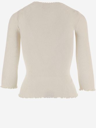 Chlo&eacute; Womens Fitted Cotton-Silk Jersey Top Ivory Tops