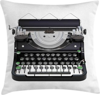 Abakuhaus Schreibmaschine Kissenbezug, Antike Schreibger&auml;t, Dekorativer Kopfkissenh&uuml;lle mit Beidseitiger Druck, 40 x 40 cm, Grau Farn-Gr&uuml;n