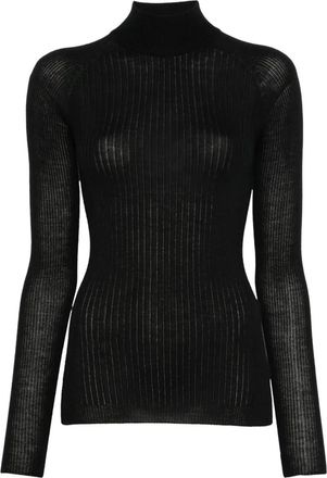 SA SU PHI Gerippter Rollkragenpullover - Schwarz