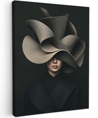 MuchoWow &copy; Wandbilder 50x70 cm Wohnzimmer Wanddeko Schlafzimmer Zimmerdeko Wandgem&auml;lde Zimmer Deko auf Wand Dekoration Wall Art Schwarz - Hut - Frau