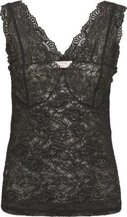 Cream Glaze Long Top Damen T-Shirt mit Spitze Elegant Oberteile Ärmelloses Tanktop Spitzentop Pitch Black M