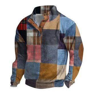 Generic Pull pour homme avec 1/4 boutons - Sans capuche - Pull en tricot &agrave; manches longues - T-shirt dext&eacute;rieur d&eacute;contract&eacute; - Col montant - T-shirt de sport -