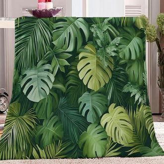 Generic Plantes Tropicales Vertes Couverture Plaid Vert 180x200 cm Plaid Polaire, Couverture et Plaid Canapé Grande Taille en Flanelle Douce et Chaude, Confor