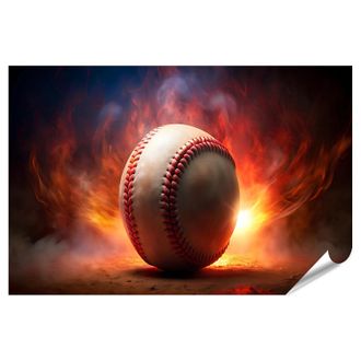 Islandburner XXL Bild Poster Wahnsinniges rotes Leuchtdesign Baseball Ball Wandgemälde Premium Bilder Fotodruck