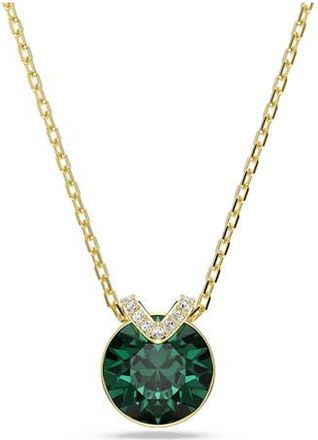 Swarovski Collier pendentif de la collection Bella V, cristal vert de taille ronde, pavé de petits cristaux incolores en V, chaîne en placage de ton or