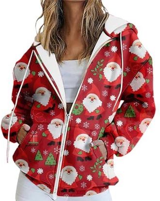 Generic Sweat à capuche de Noël ample pour femme avec poche décontractée à manches longues pour entraînement, fête, cadeaux de Noël, Rouge, 3XL