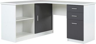 Vente-Unique Eckschreibtisch mit 2 T&uuml;ren & 2 Schubladen - Wei&szlig; & Grau - NORWY