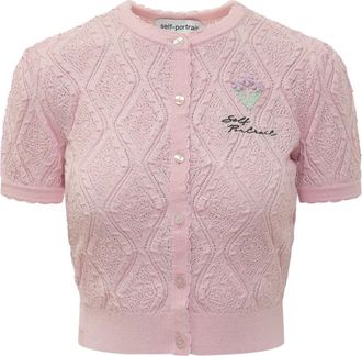 Self Portrait Femme, Pulls, Rose, Taille: 38 FR Pointelle Ribbed Knit Cardigan