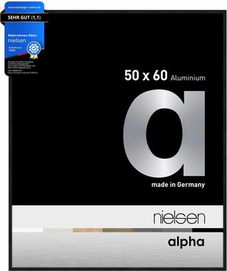 Nielsen Design Bilderrahmen, 50 x 60 cm, Aluminium, Schwarz matt, Posterrahmen zum Aufhängen im Hoch- & Querformat, Echtglas, Alpha