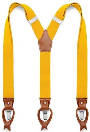 Trendhim Bretelles pour homme - Bretelles - Distributeur en Y r&eacute;glable avec cuir et clips pour un ajustement parfait, jaune, taille unique