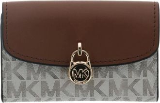 Michael Kors Femme, Accessoires, Beige, Taille: ONE Size Portefeuille Imprim&eacute; avec Fermeture Automatique &agrave; Bouton