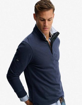 Superdry Sweat classique en jersey de coton &agrave; col zipp&eacute; - Bleu marine