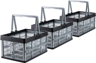 Grizzly 3 x Klappbox mit Griff - faltbar aus Kunststoff - Einkaufskiste klappbar und stapelbar 16L grau