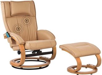 Beliani Massagesessel mit Fu&szlig;hocker Hellbraun Kunstleder Drehbar Holzbeine Heizfunktion Liegefunktion Timer Fernbedienung Modern f&uuml;r B&uuml;ro Arbeitszimmer