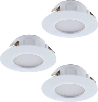 Eglo LED 3er Set Einbaustrahler Pineda, Spots Set aus Kunststoff, 3 Einbauleuchten in Weiß, Einbauspot flach, warmweiß, Ø 7,8 cm