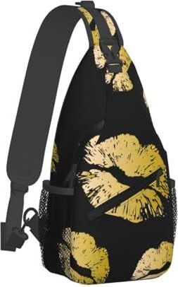 Generic Sacoche Tactique L&egrave;vres en or Polyester Sac Bandouli&egrave;re Mode Sac &agrave; Poitrine pour Camping Voyage Randonn&eacute;e