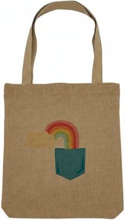 Fabulous Sac Shopping Tote Bag Aspect Lin - Poche Surprise Arc-en-Ciel Bonheur Mignon Dessin - Sac de Courses Toile Epaisse 360g Beige Naturel Cabas Port&eacute; Epau